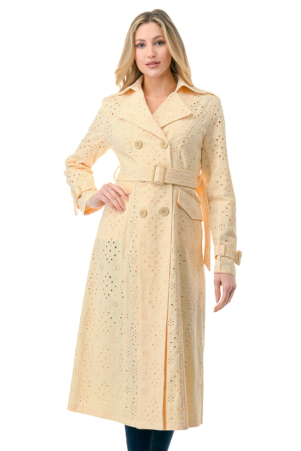 Soft Yellow Denim Eyelet Trench Jacket – Solitaire